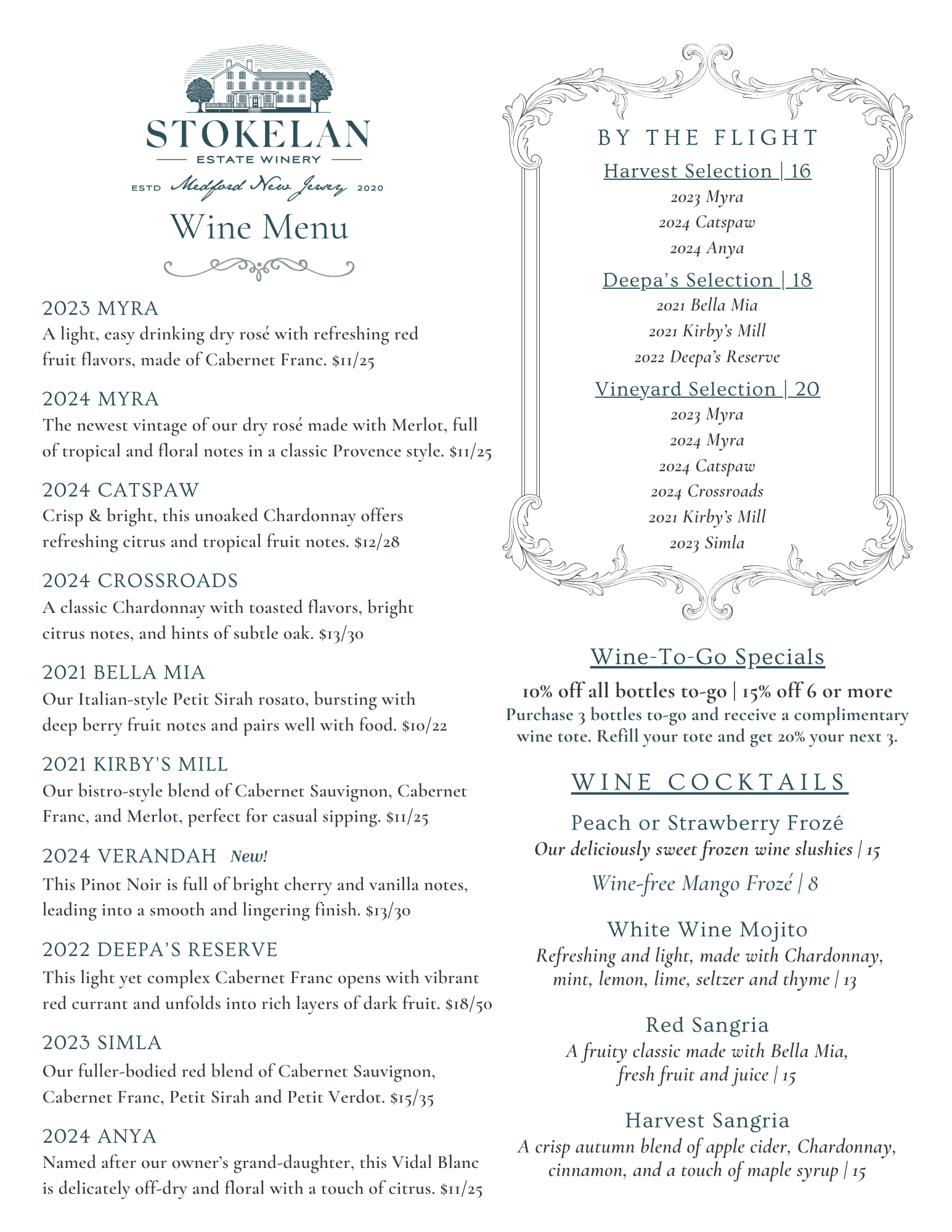 Menus - Stokelan Estate Winery